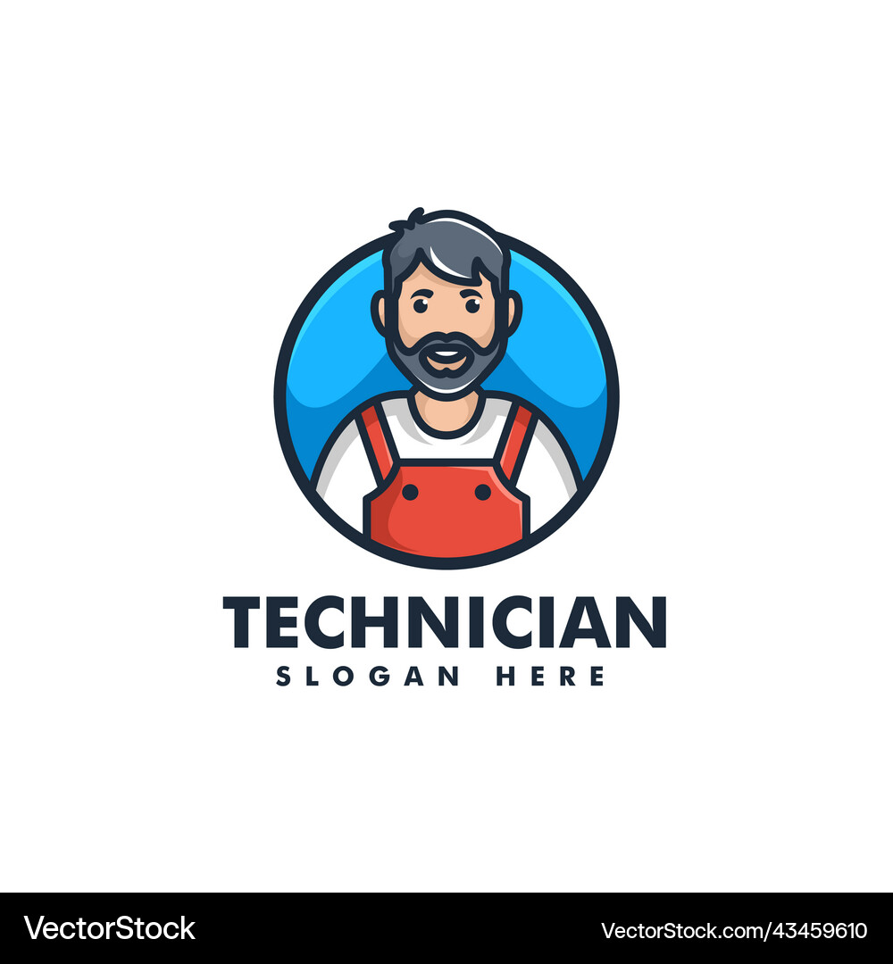 Logo technician mascot cartoon style Royalty Free Vector