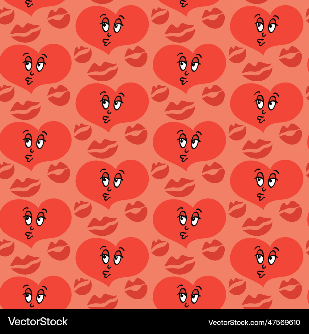 Red hand drawn kissing heart seamless pattern Vector Image