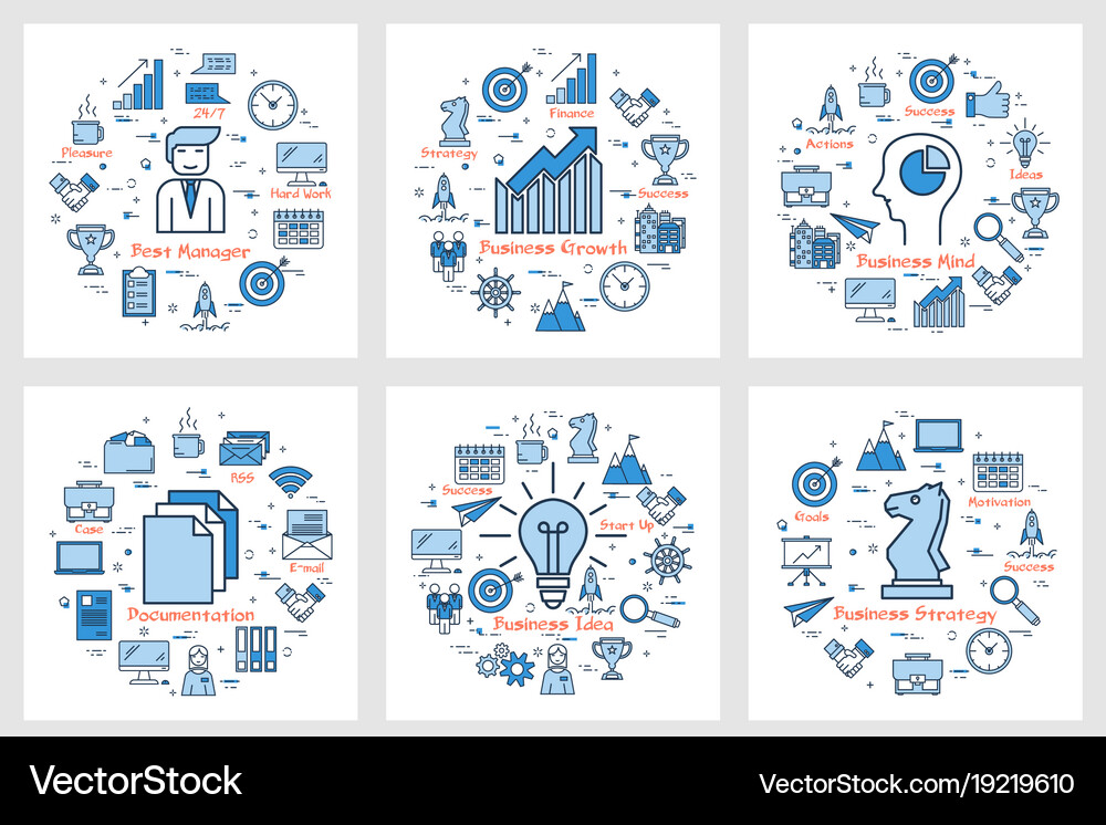 Six business square banners - growth idea manager Vector Image