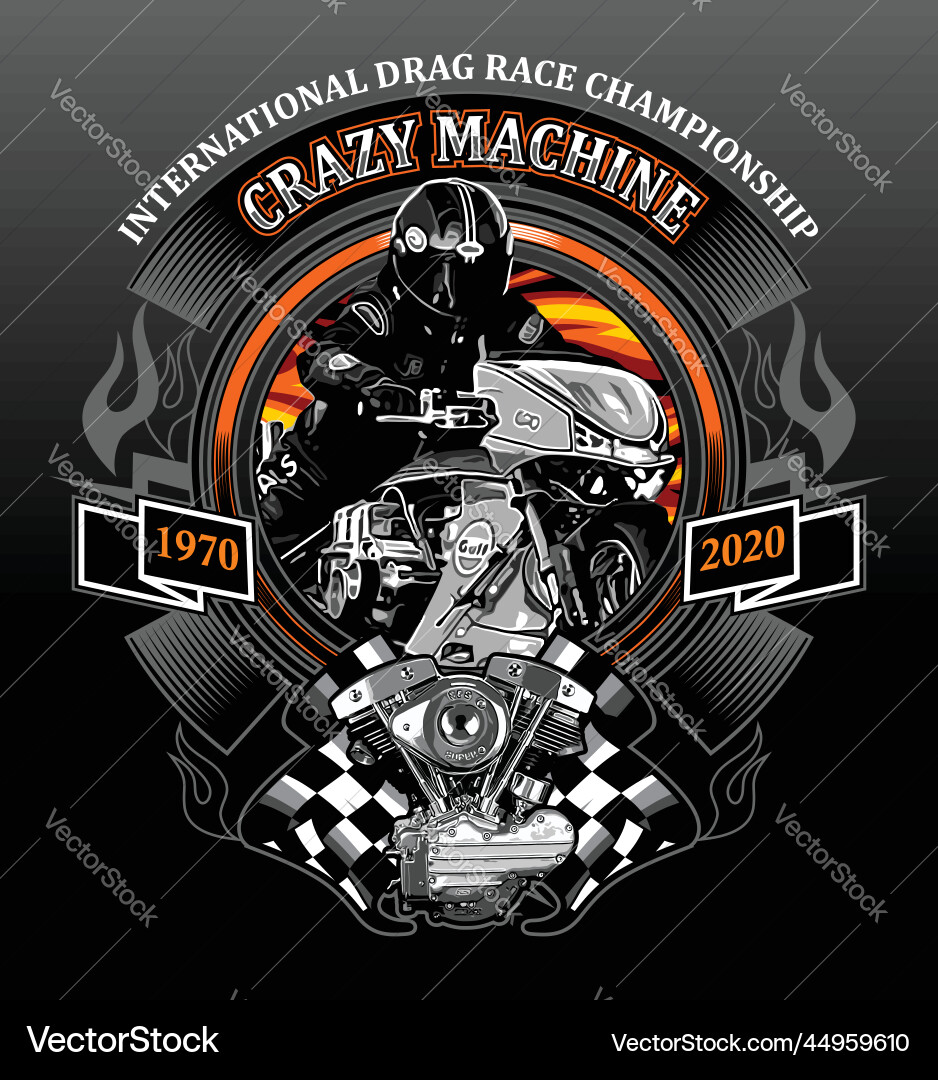 V twin engine with dragrace racer background Vector Image