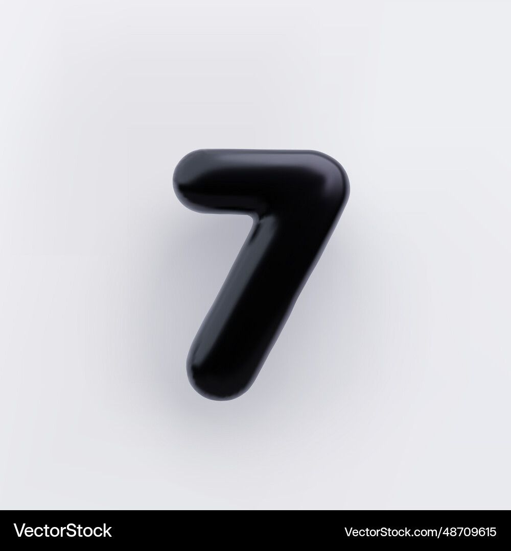 3d black number 7 with a glossy surface on a white