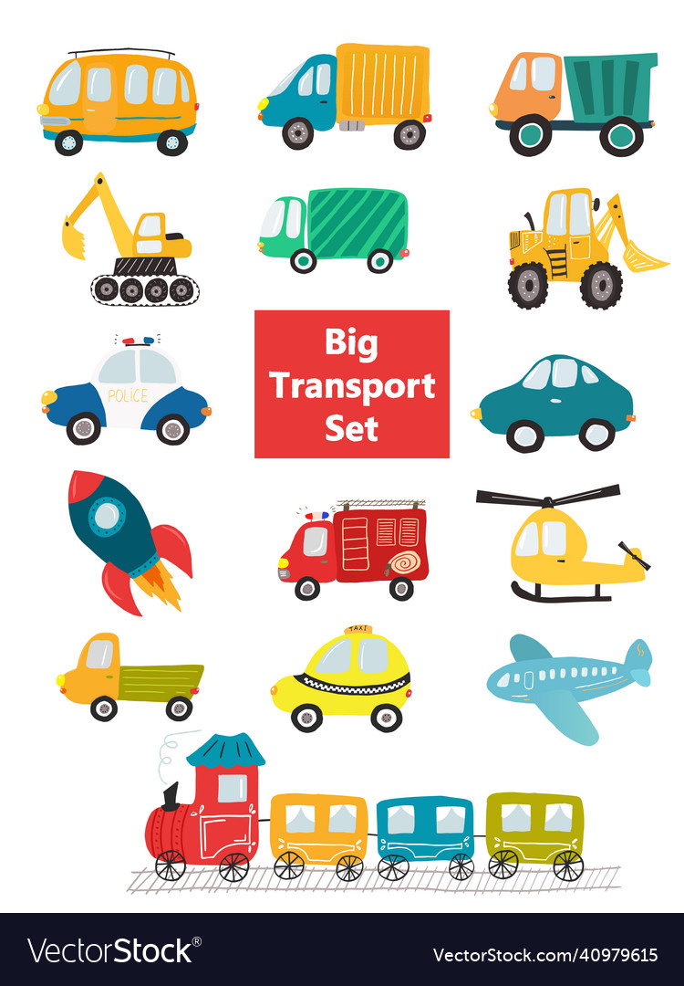Big transportation set bright collection of cars Vector Image