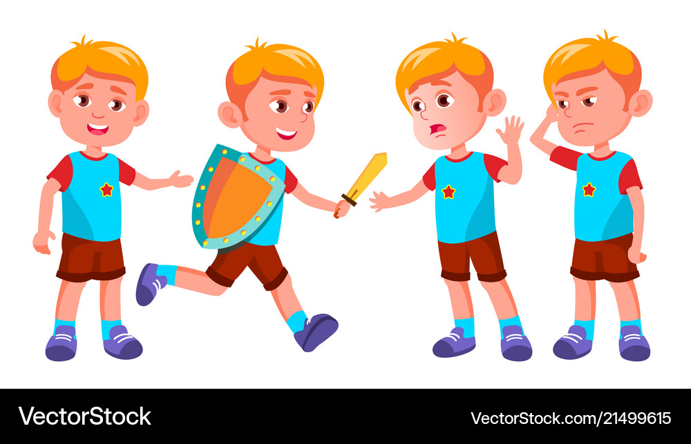 Boy kindergarten kid poses set character Vector Image