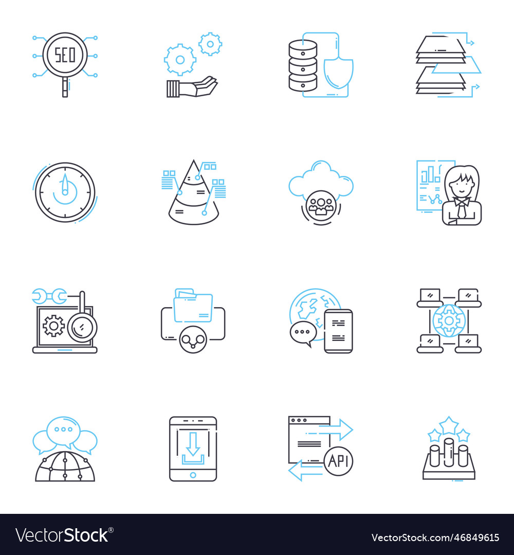 Data Mining Linear Icons Set Clustering Royalty Free Vector