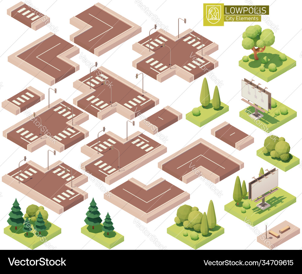 Isometric street roads and other elements Vector Image