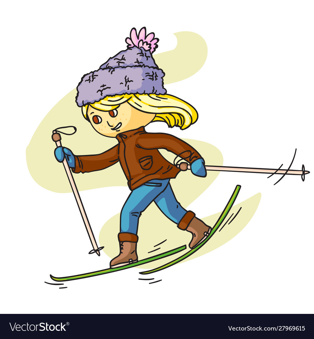 Little child skiing flat Royalty Free Vector Image