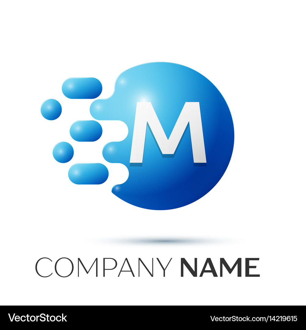 M letter splash logo blue dots and circle bubble Vector Image