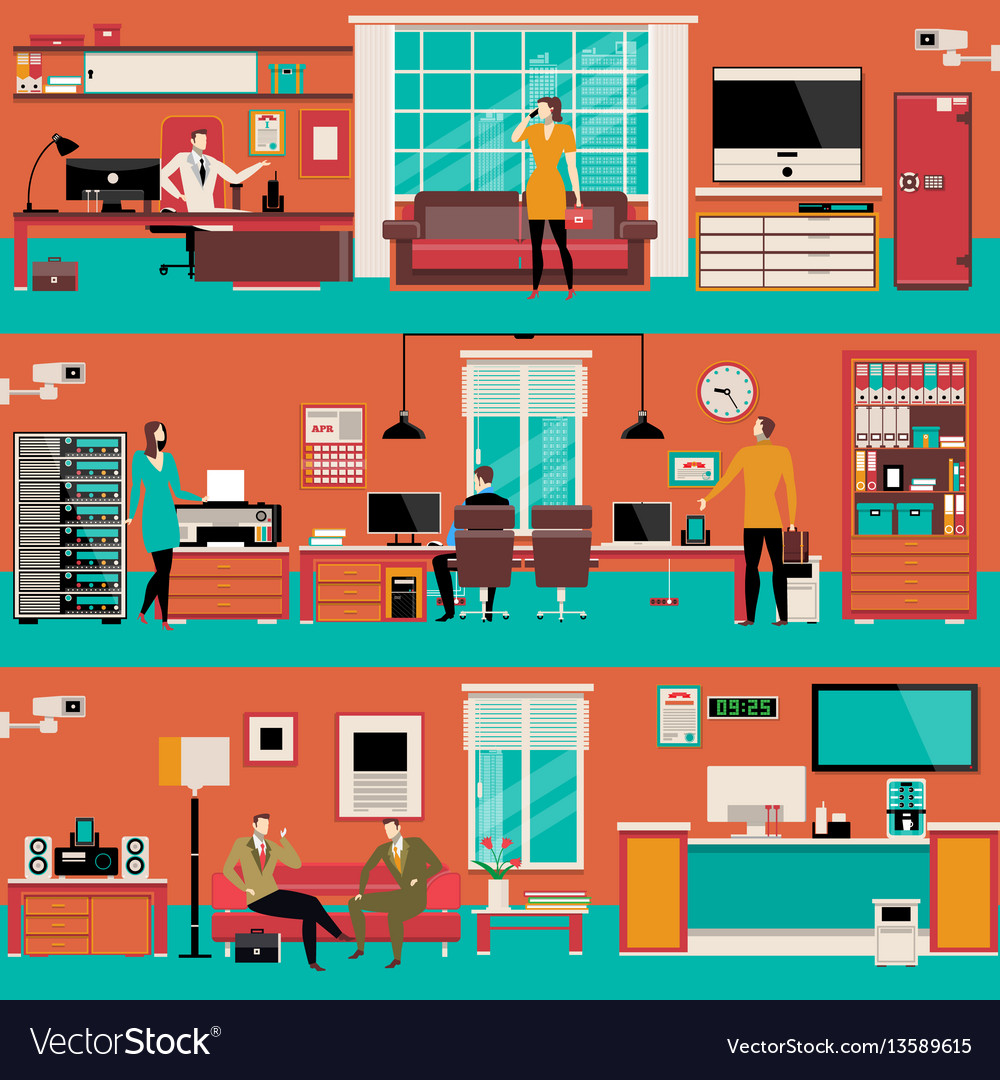 Modern office workspace set in flat style Vector Image
