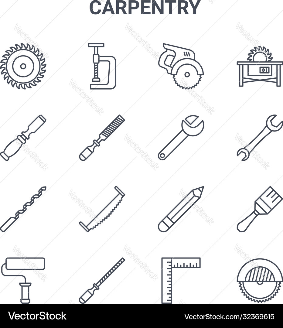 Set 16 carpentry concept line icons 64x64 thin Vector Image
