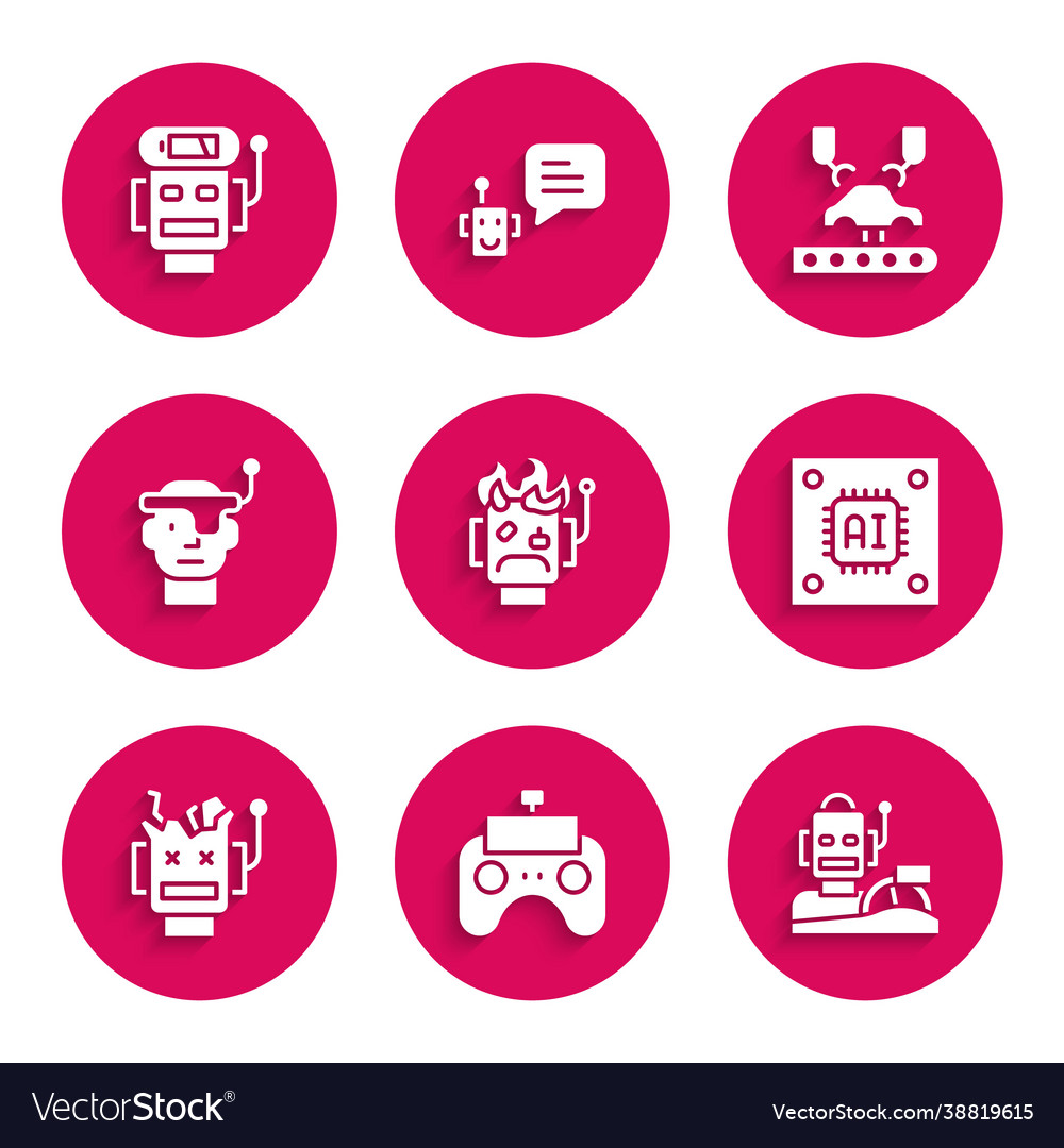 Set Robot Burned Out Remote Control Humanoid Vector Image