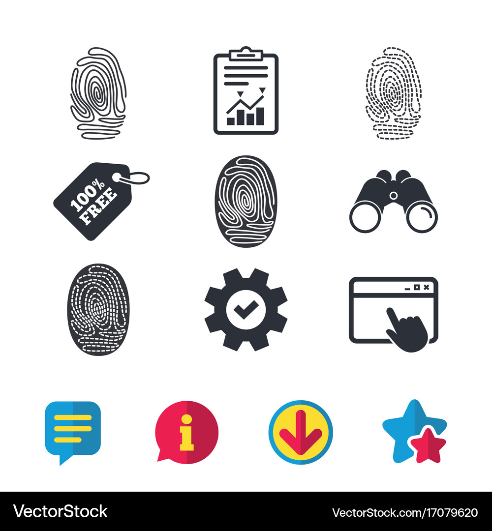 Fingerprint icons identification signs Royalty Free Vector