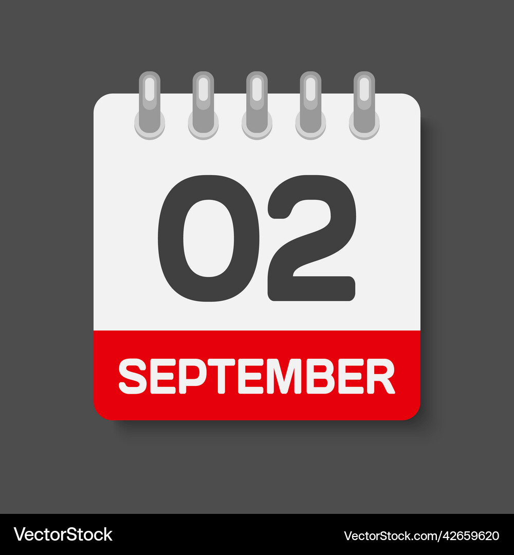 Icon day date 2 september template calendar page Vector Image