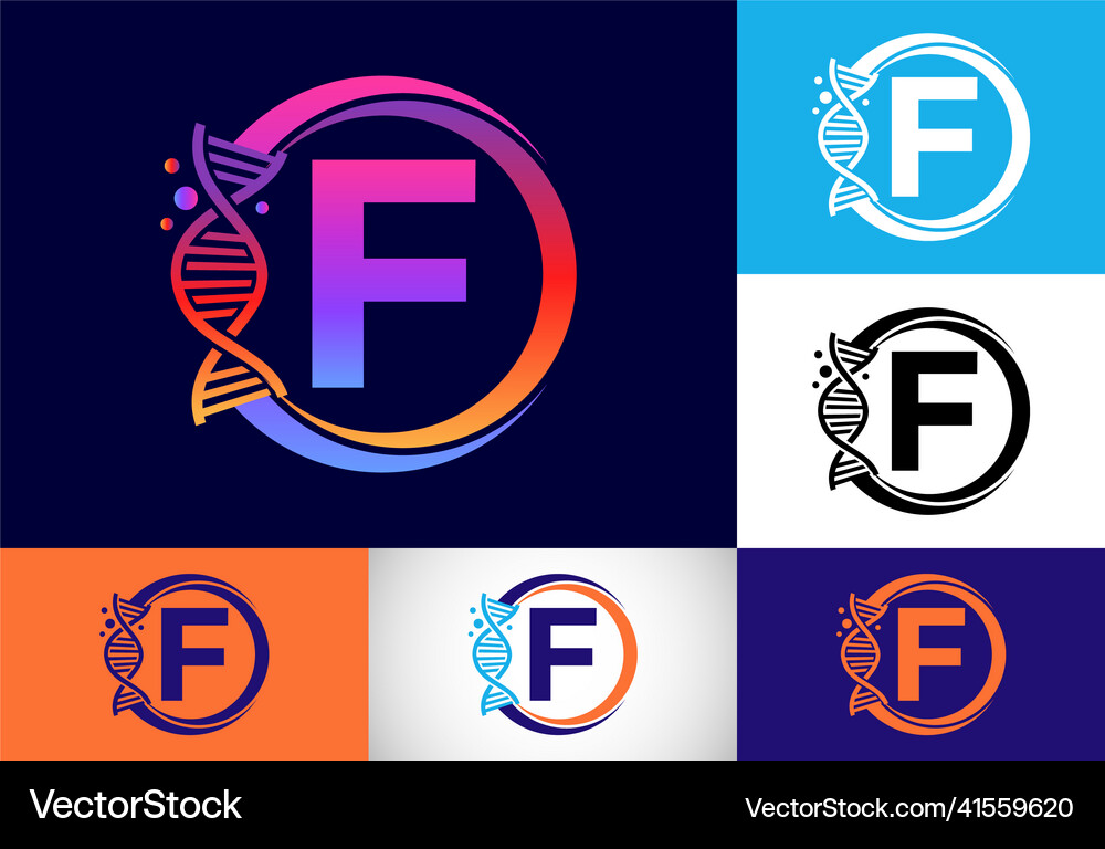 Initial f monogram alphabet in a circle with dna Vector Image