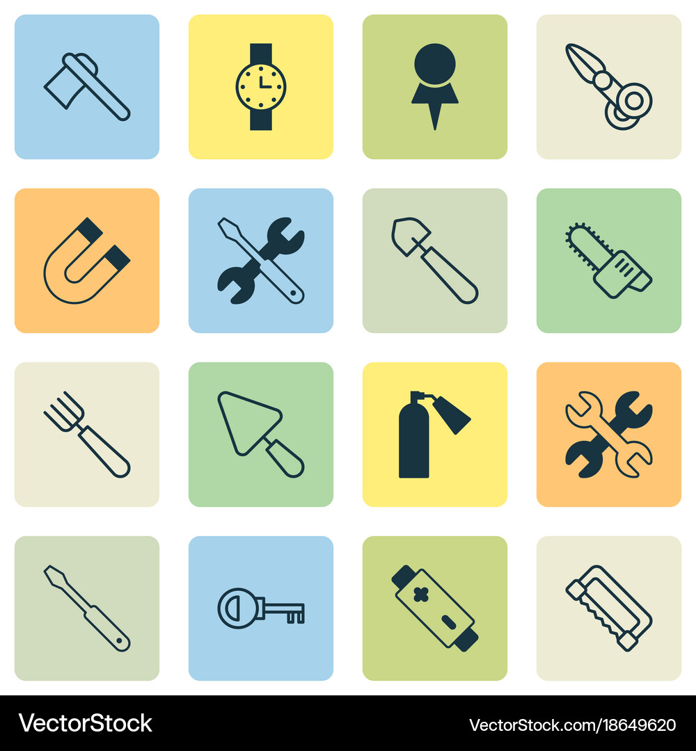Instrument icons set with garden fork attraction Vector Image