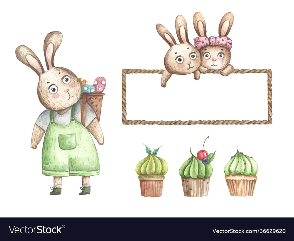 Set cute easter characters and design elements Vector Image