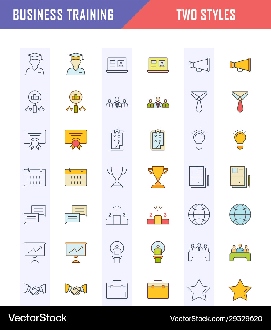 Set flat line icons business training Royalty Free Vector