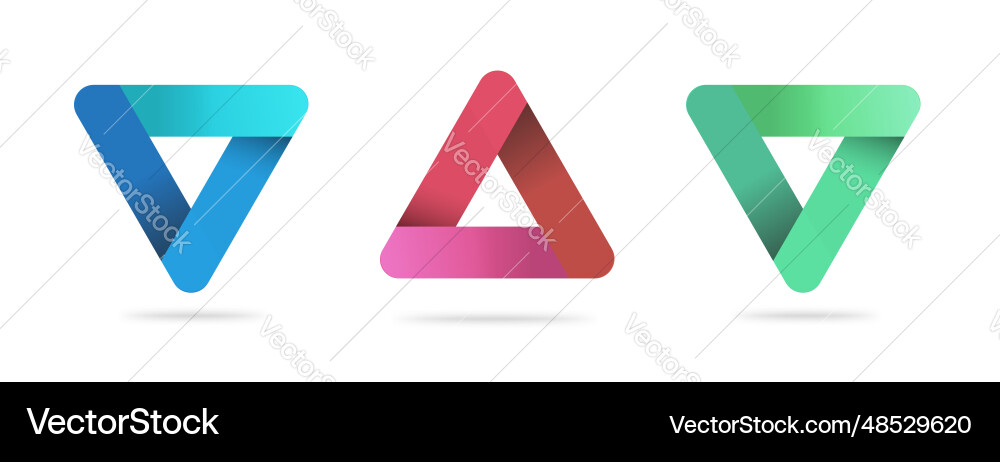 Triangle logo triple icon 3d red green blue set Vector Image