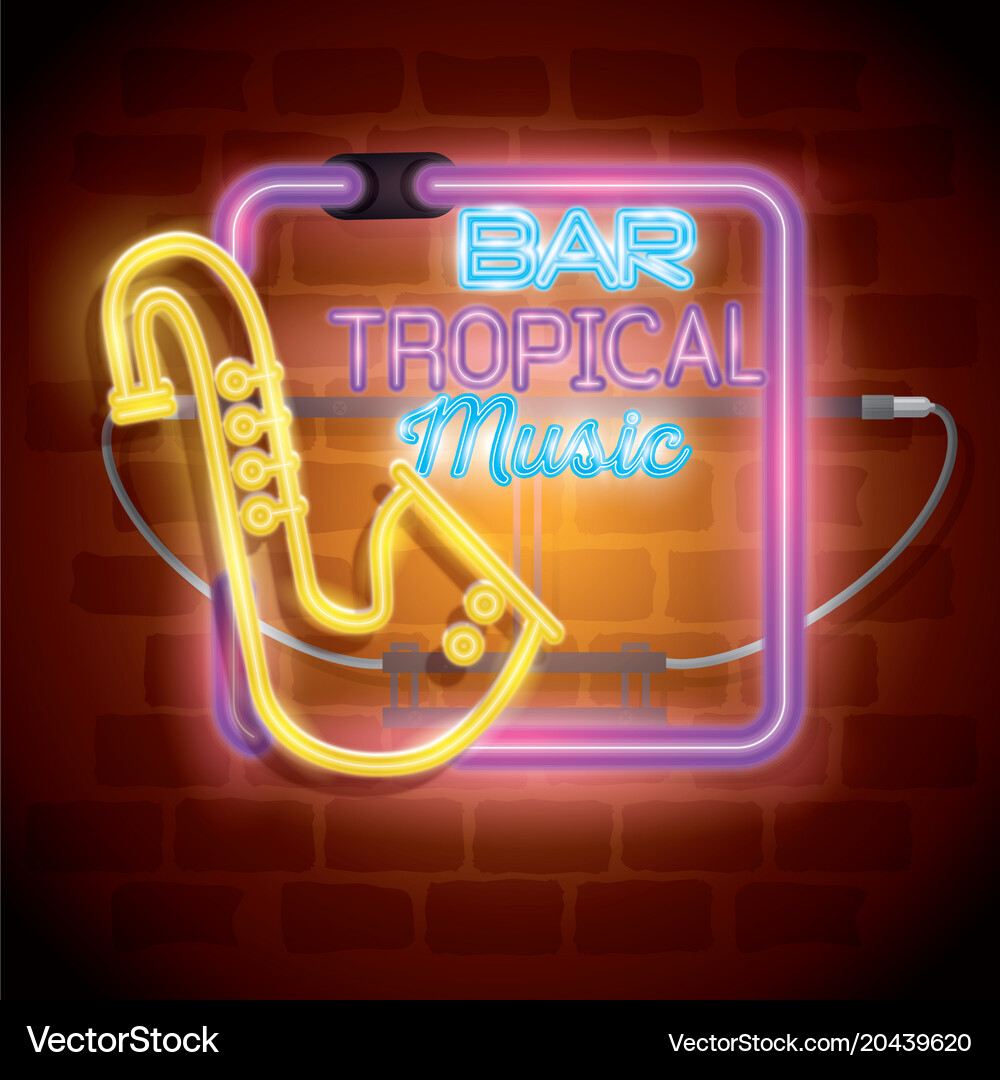 Tropical music bar neon label Royalty Free Vector Image