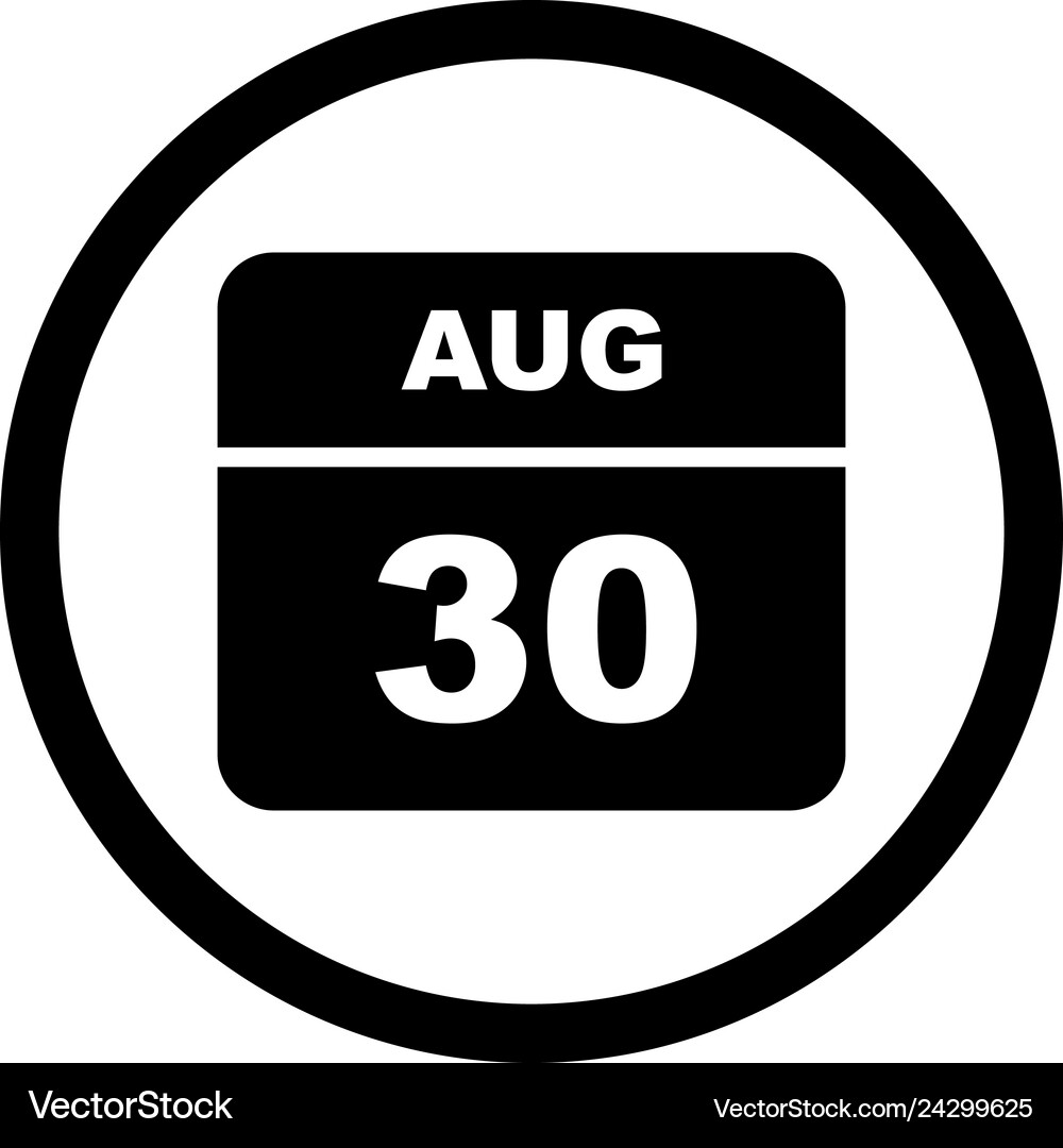 August 30th date on a single day calendar Vector Image