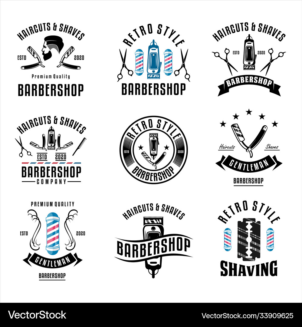 Barber haircuts salon emblems templates Royalty Free Vector