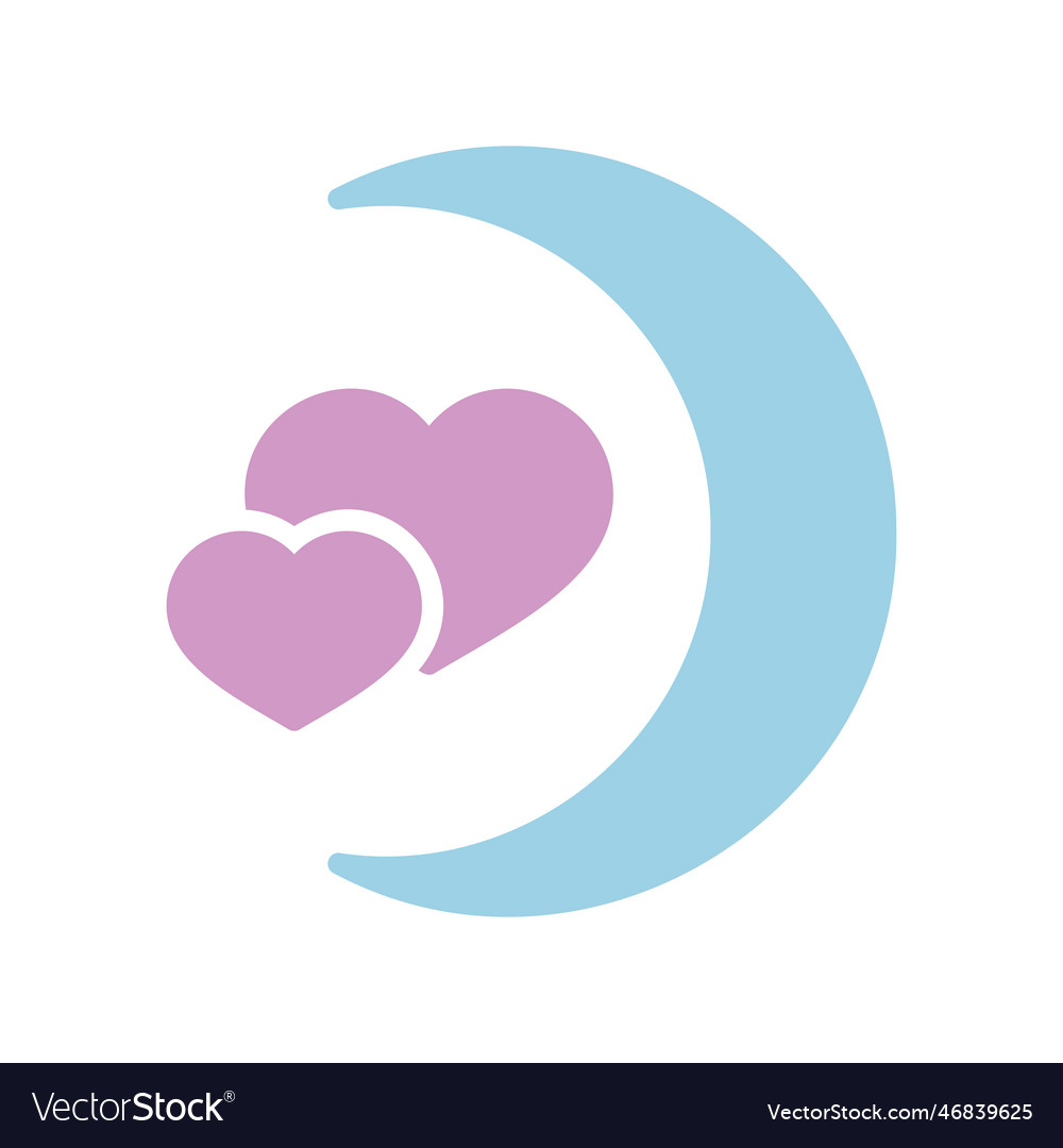Crescent moon with heart shaped stars isolated Vector Image