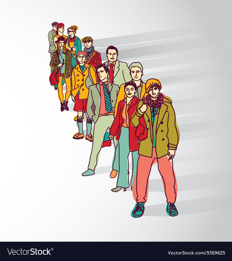 Group people standing in queue tail waiting flat Vector Image