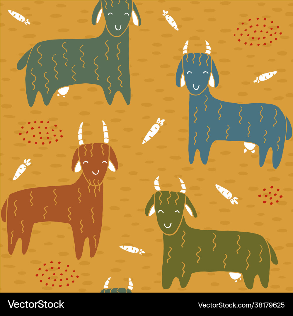 Seamless texture with funny goats and hand drawn Vector Image