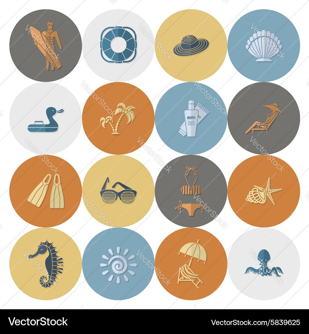 Summer and beach simple flat icons Royalty Free Vector Image