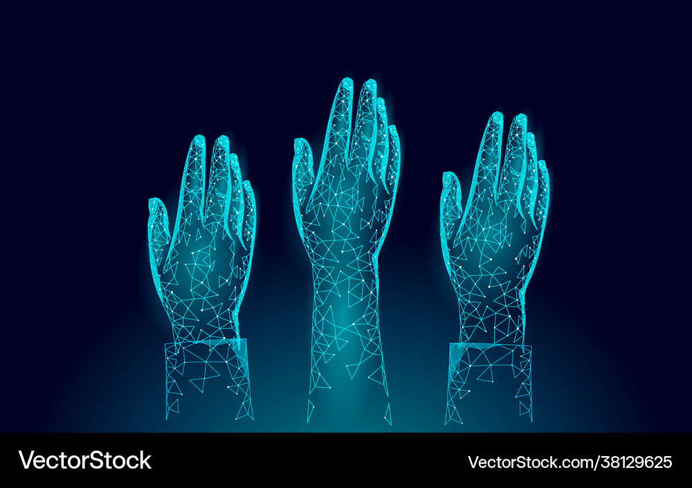 Voting hands raising to sky 3d polygonal vote Vector Image