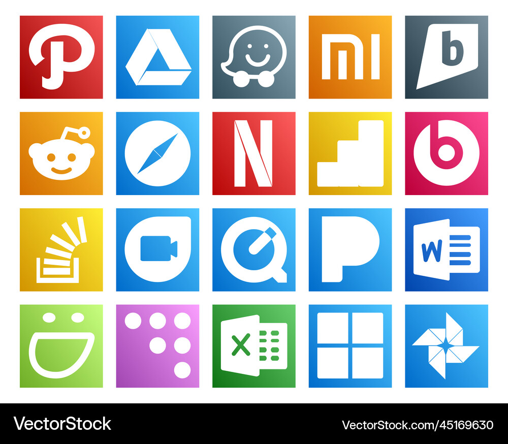 20 social media icon pack including pandora Vector Image