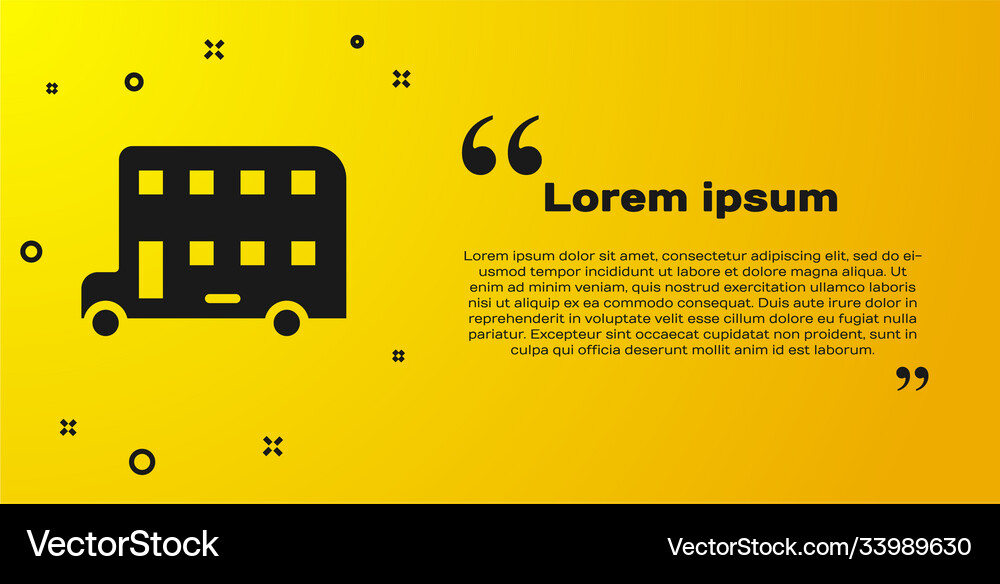 Black double decker bus icon isolated on yellow Vector Image