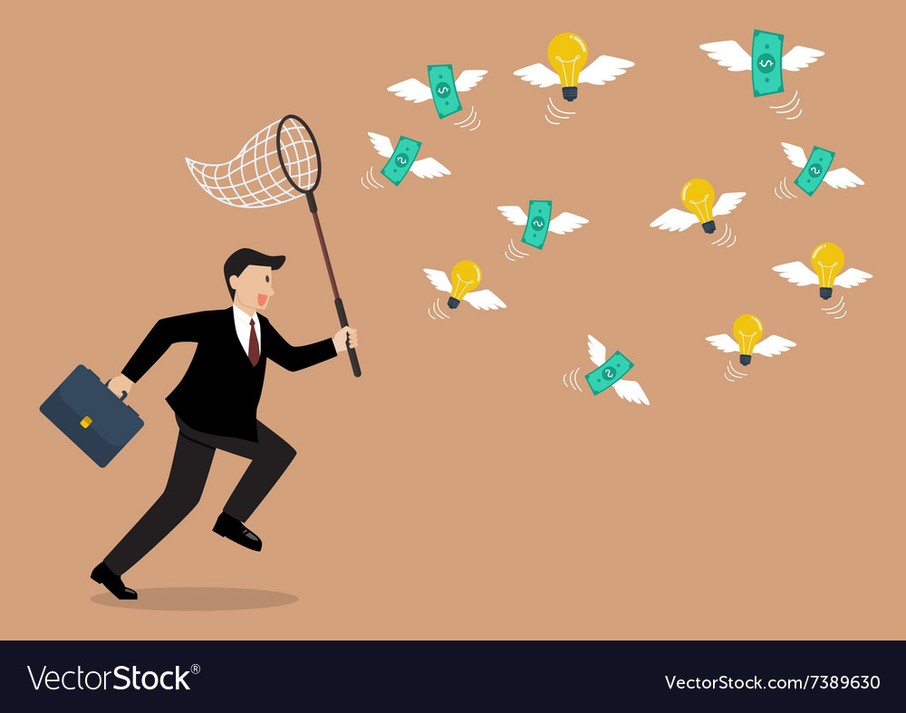Businessman trying to catch money and lightbulb Vector Image Businessman trying to catch money and lightbulb Vector Image