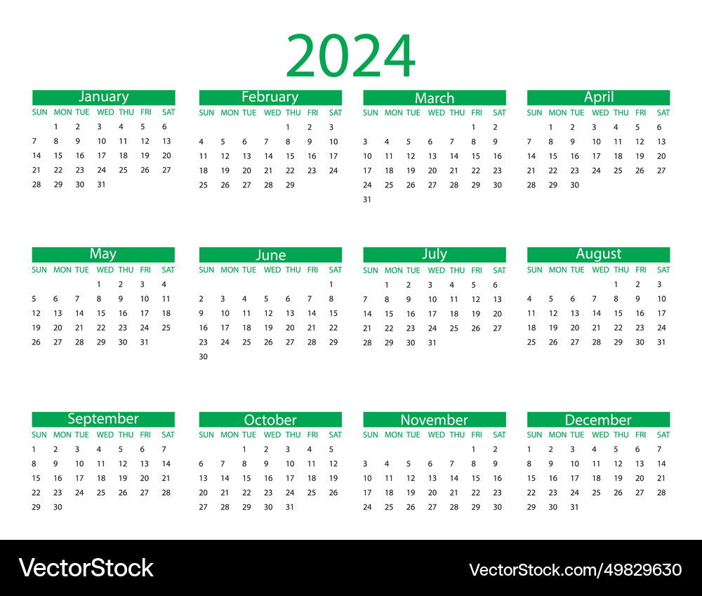 Calendar 2024 year the week Royalty Free Vector Image