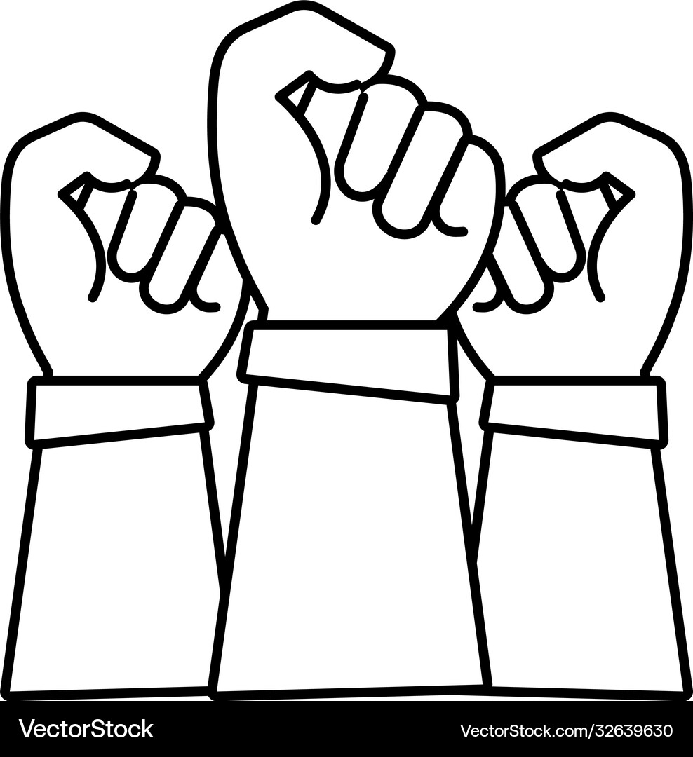 Hands fists protests line style icon Royalty Free Vector