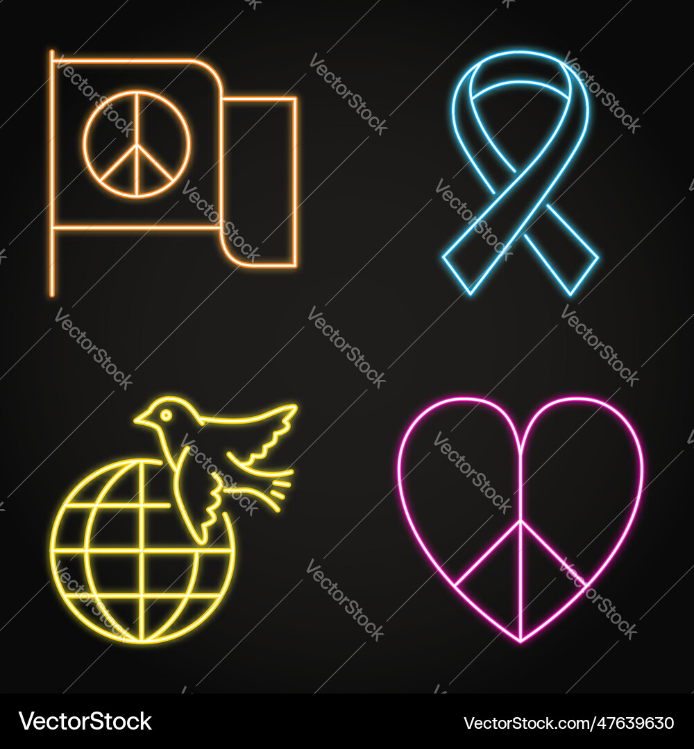 Pacifism and peace neon icon set Royalty Free Vector Image