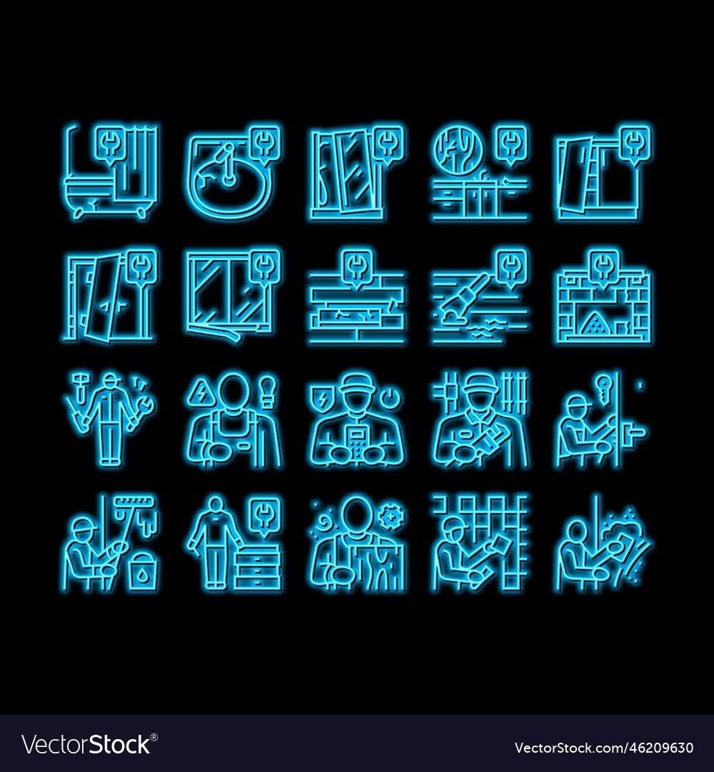 Repair furniture and building neon glow icon Vector Image