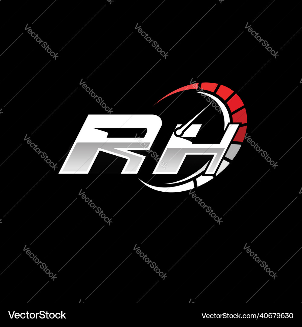 Rh logo letter speed meter racing style Royalty Free Vector