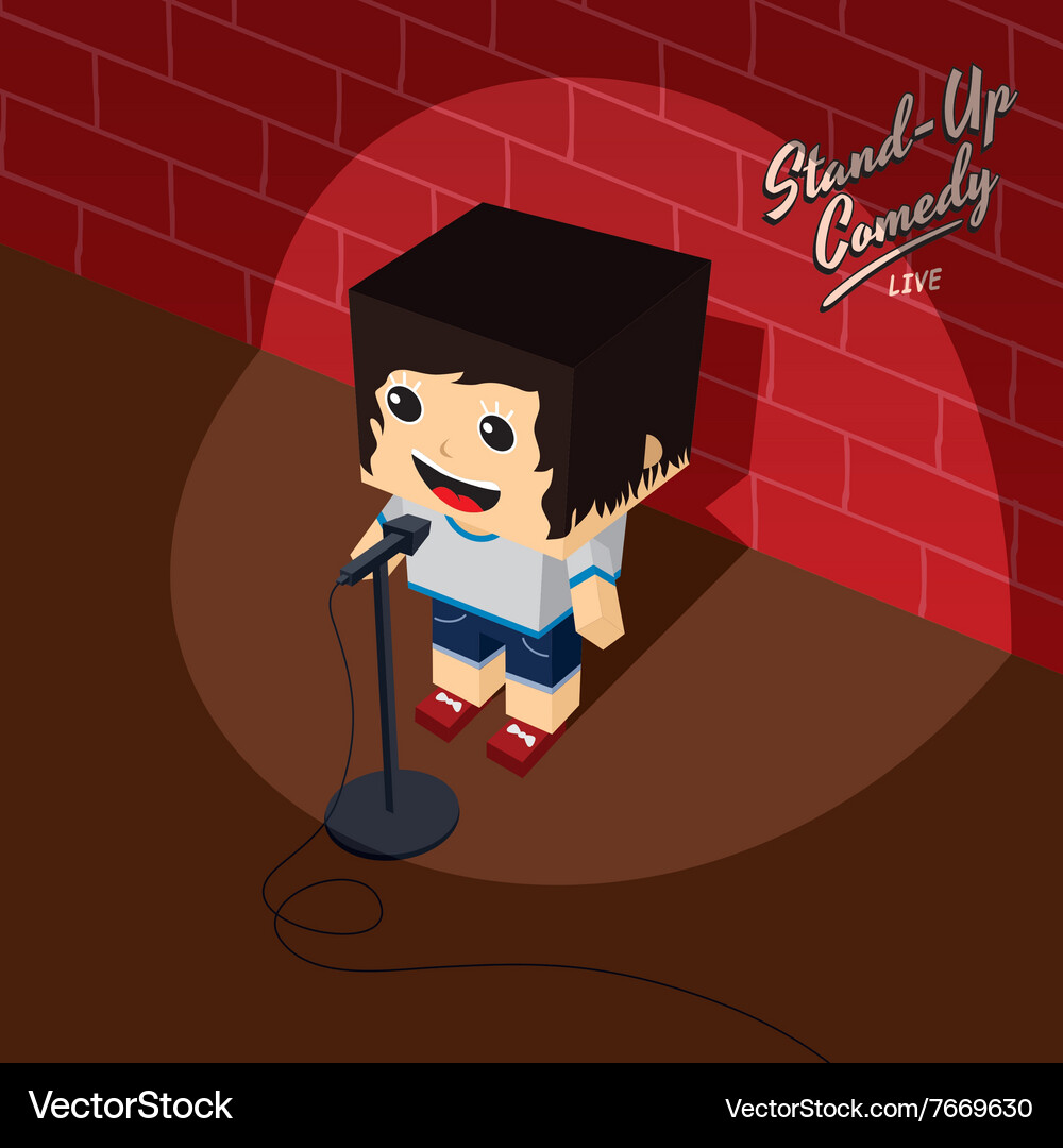 Stand up comedy isometric block cartoon Royalty Free Vector