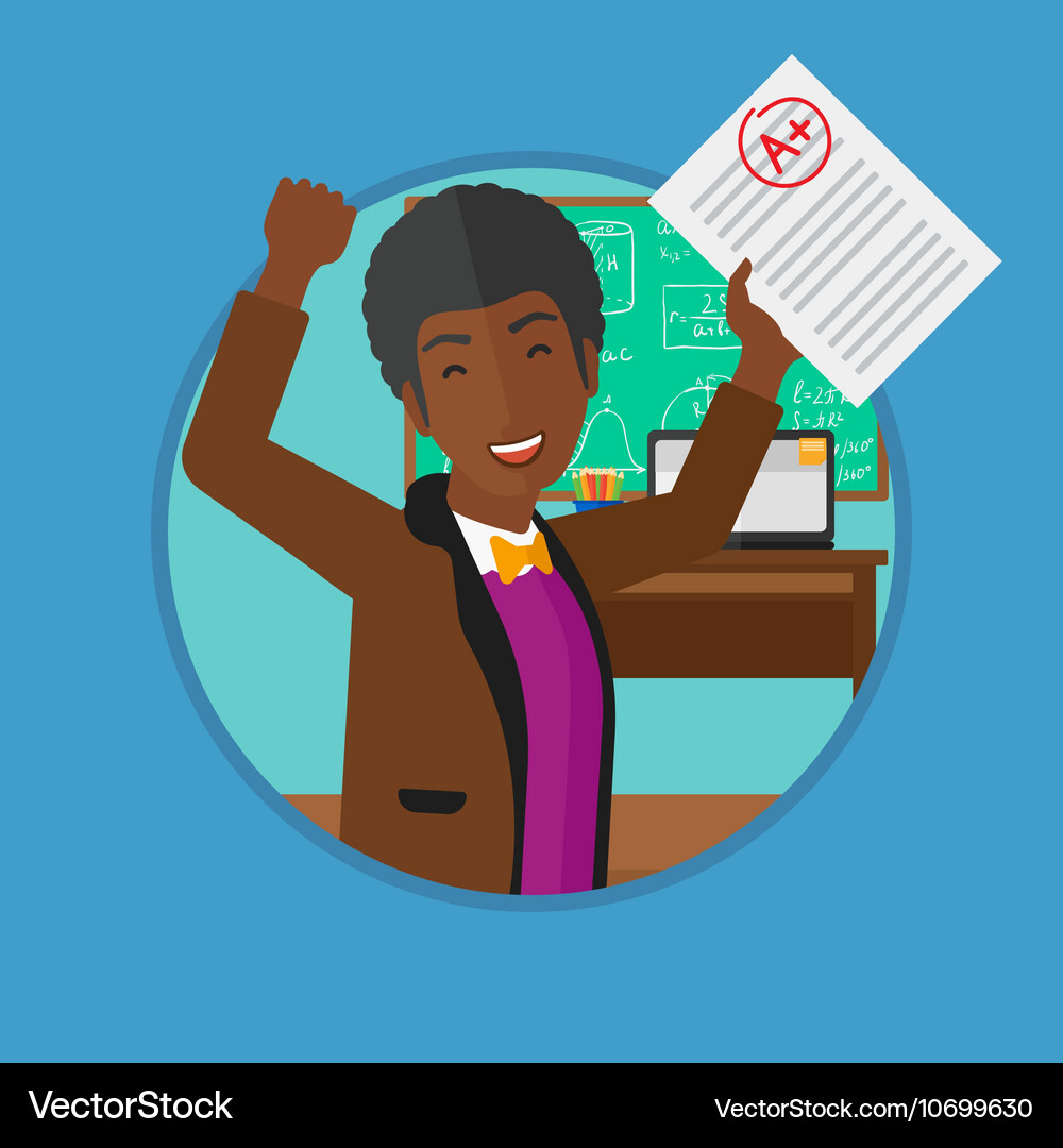 Student holding test paper with best result Vector Image