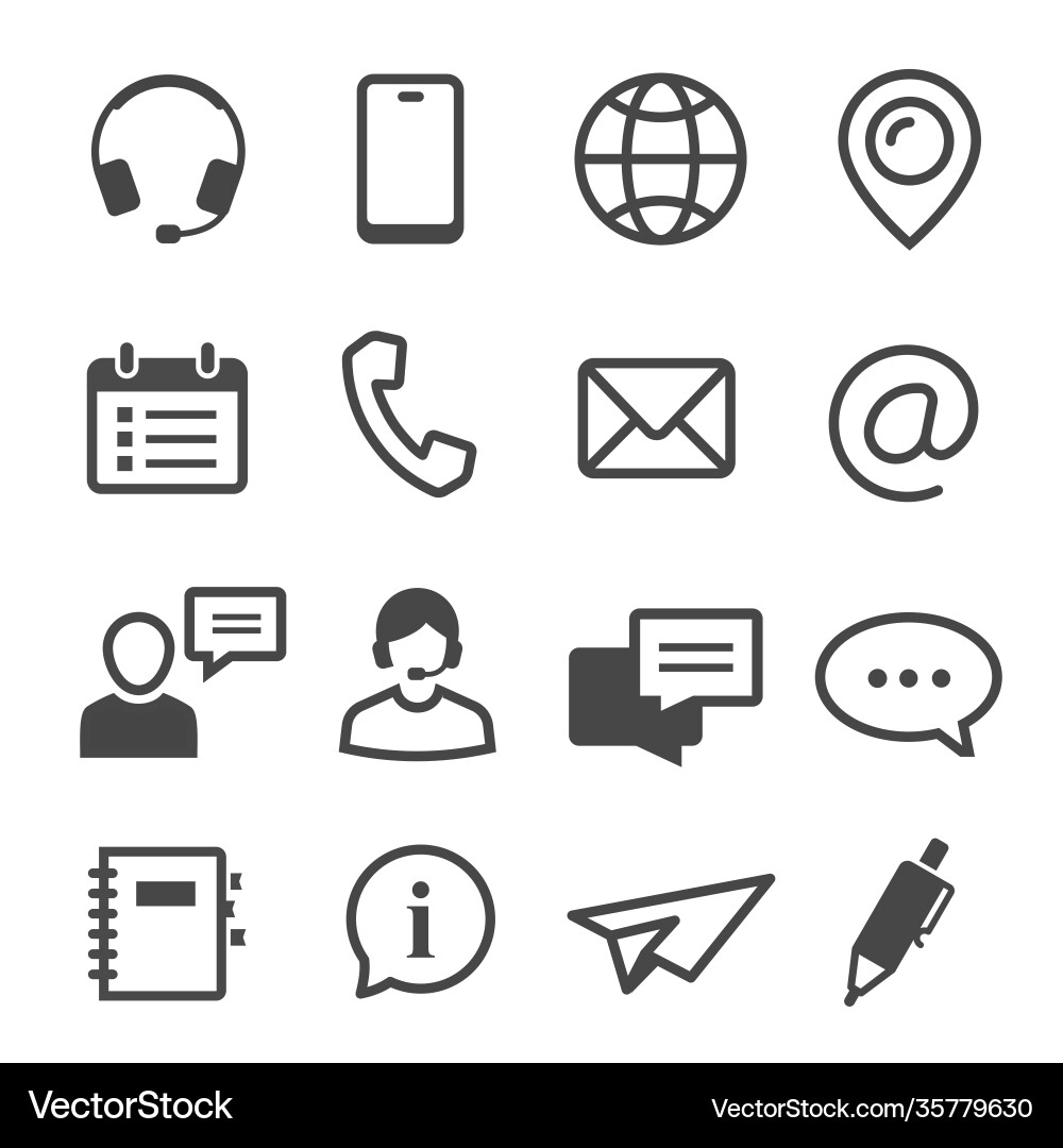 Support contact call center line and bold black Vector Image