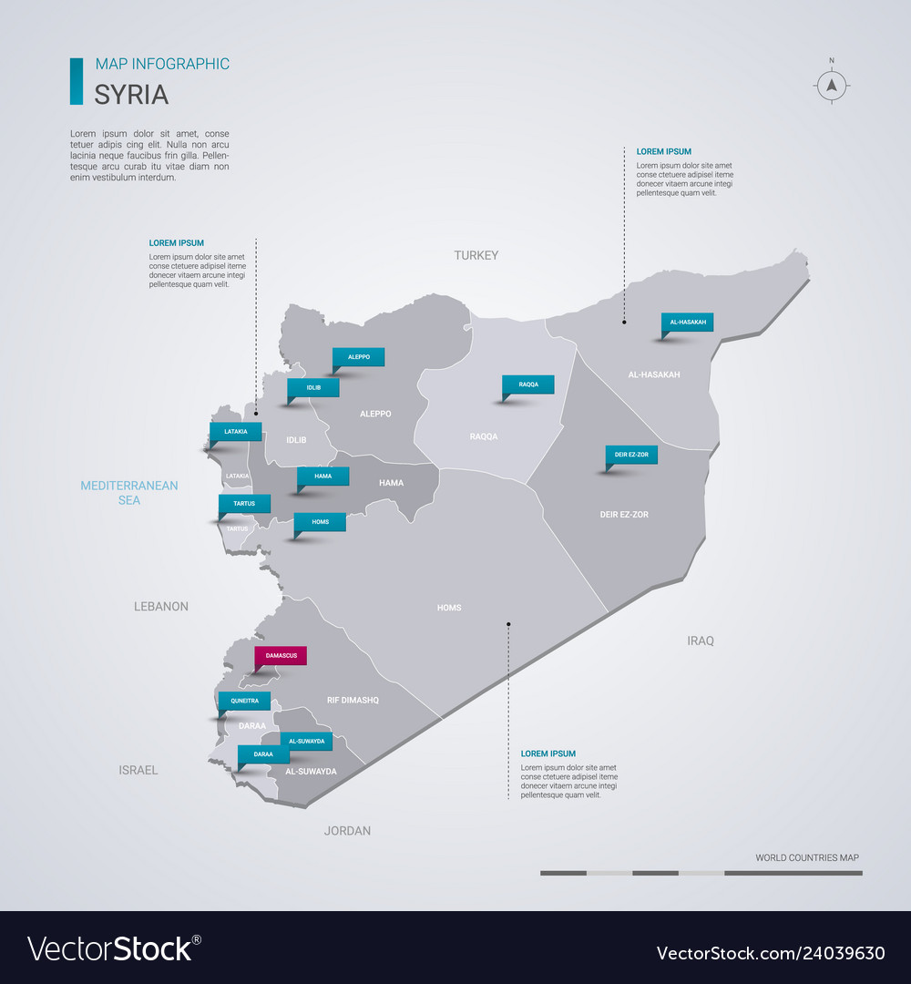 Syria map with infographic elements pointer marks Vector Image