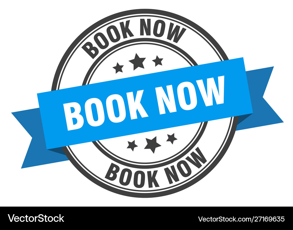 Book now label blue band sign Royalty Free Vector Image