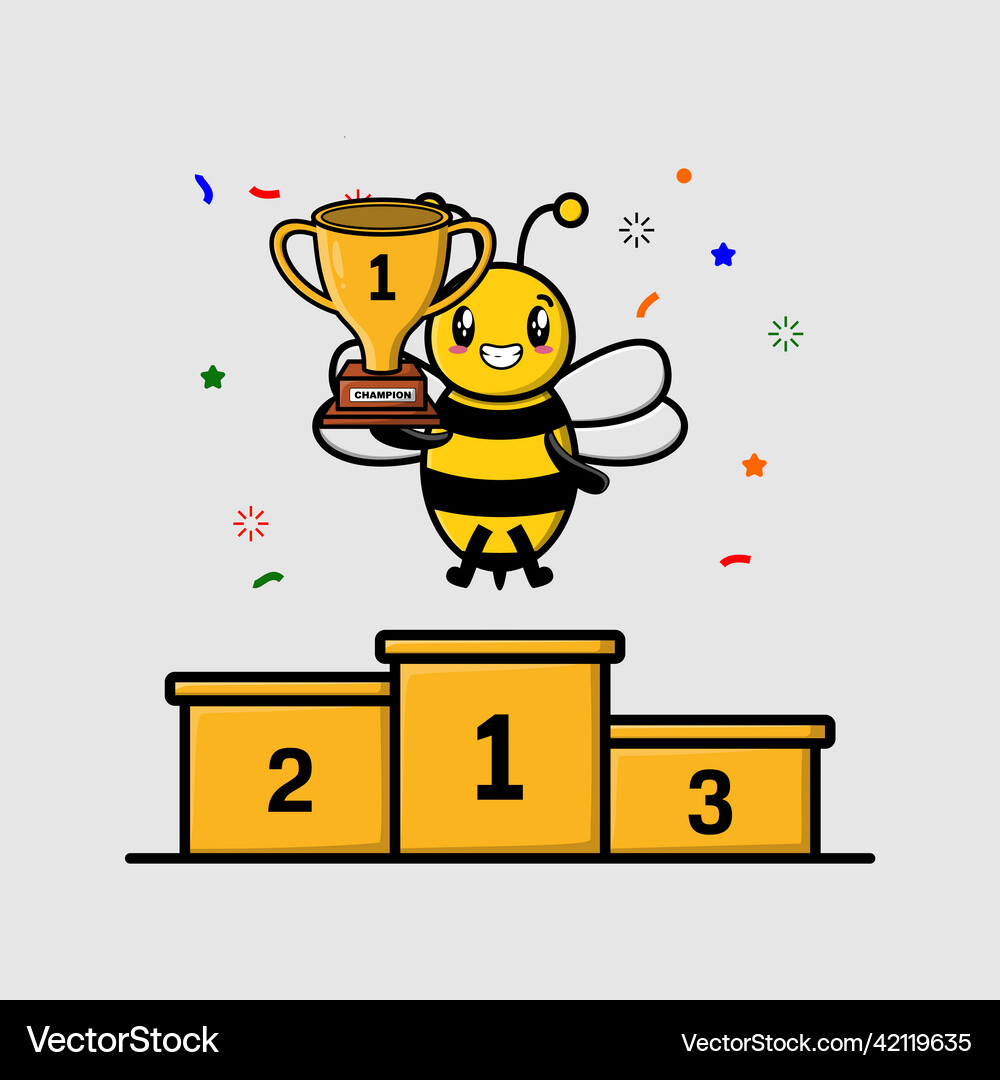 Cute cartoon bee character as the first winner Vector Image