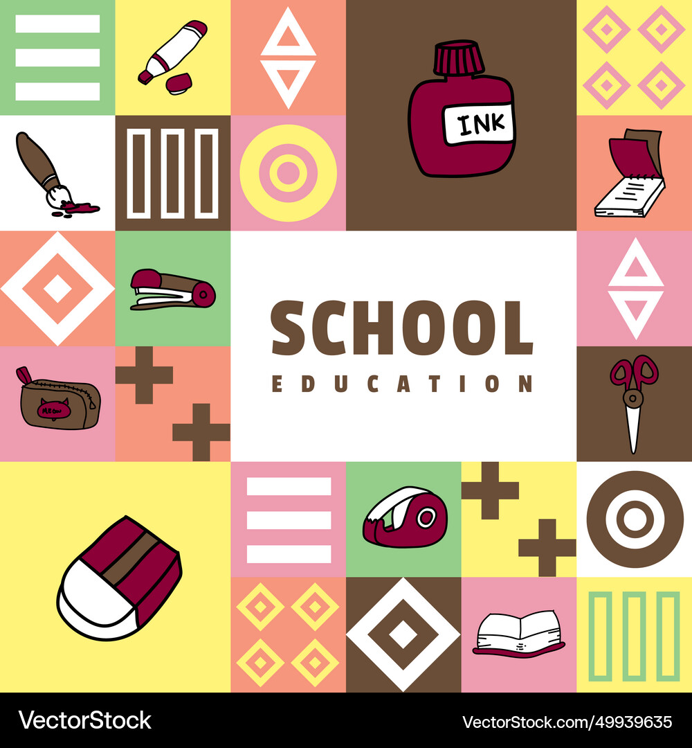 Flat square school education banner and poster Vector Image