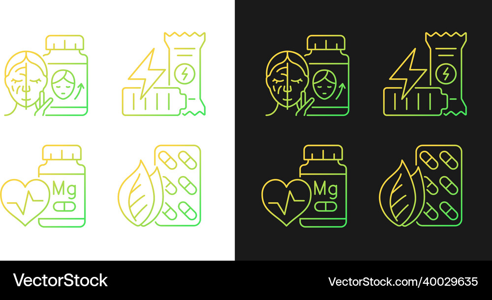 Food supplements gradient icons set for dark Vector Image
