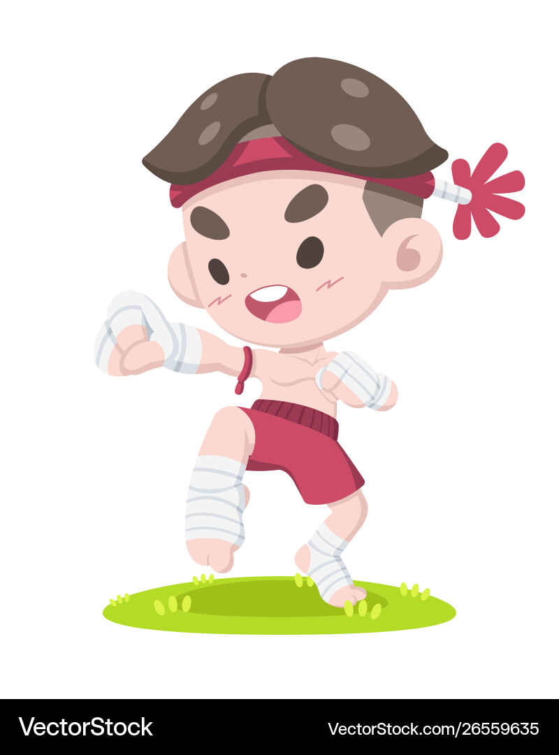 Little muay thai fighter training cartoon Vector Image