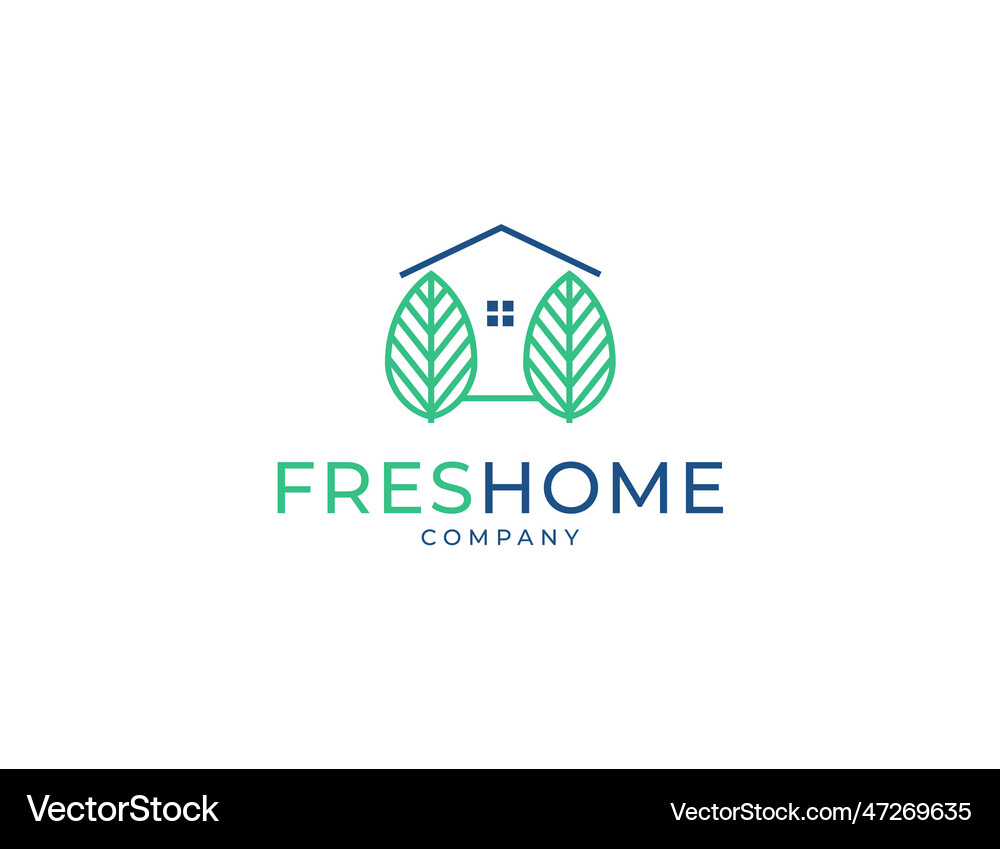 Minimalist fresh home logo with leaves Royalty Free Vector
