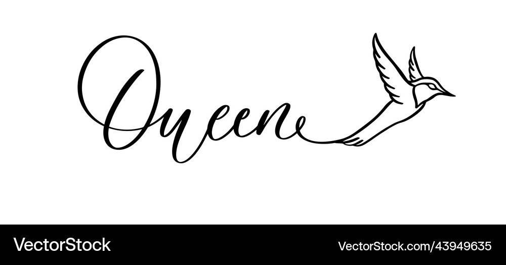 Queen lettering logo with fly bird calligraphy Vector Image