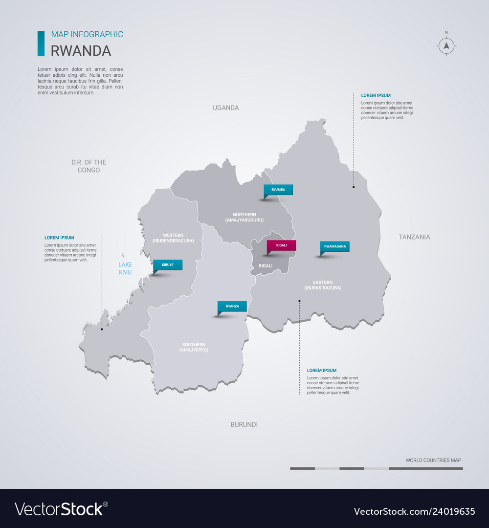 Rwanda map with infographic elements pointer marks