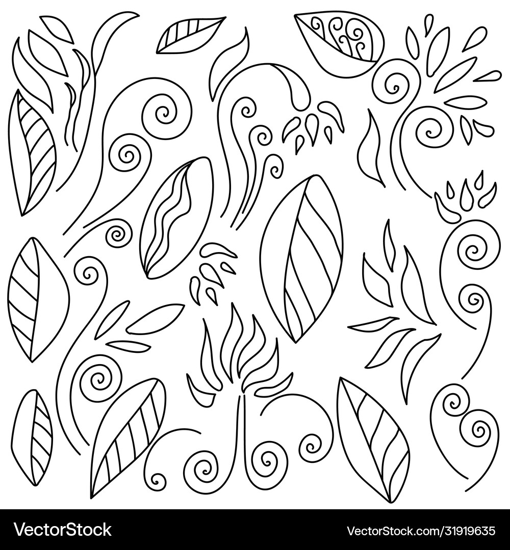 Set doodle flowers and leaves for design Vector Image